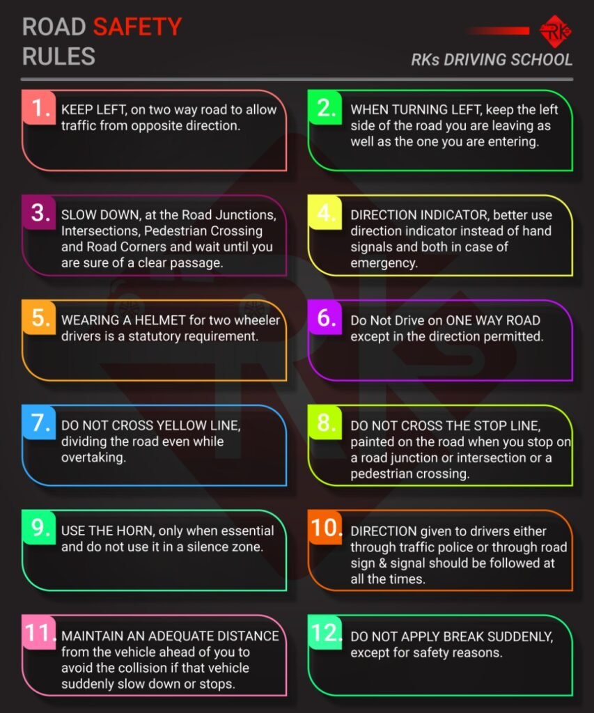 Various Road Safety Rules – RKs Driving School